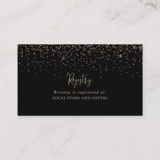 Gold Confetti Fancy Script Wedding Gift Registry Enclosure Card | Zazzle