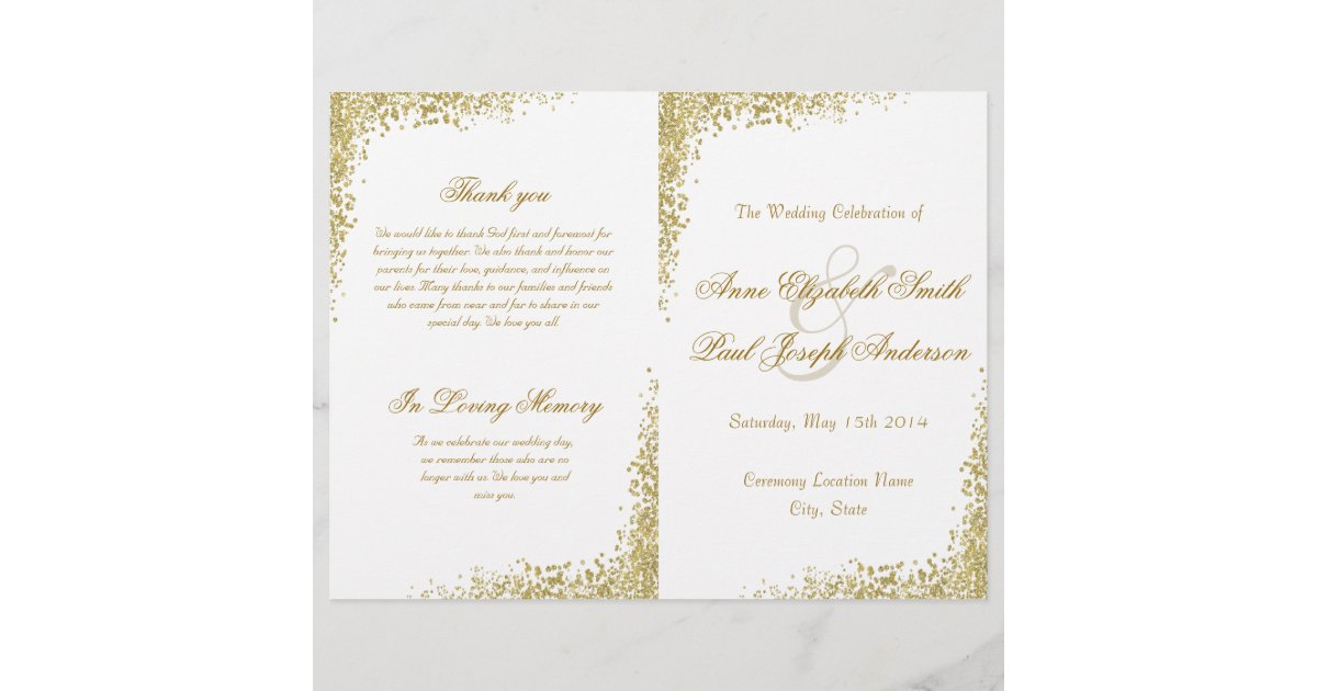 Gold confetti & Glitter folded program | Zazzle