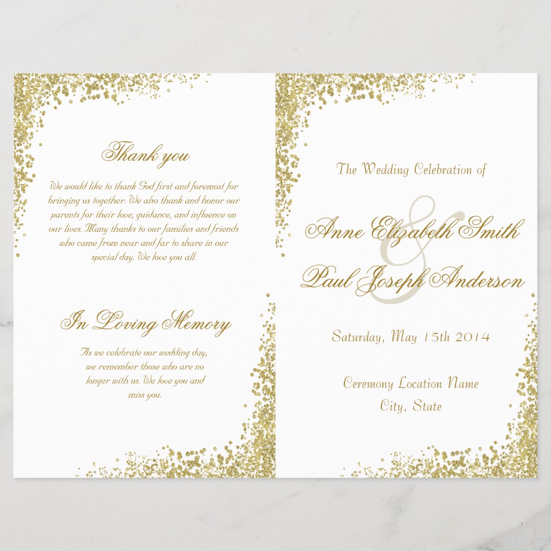 Gold confetti & Glitter folded program | Zazzle