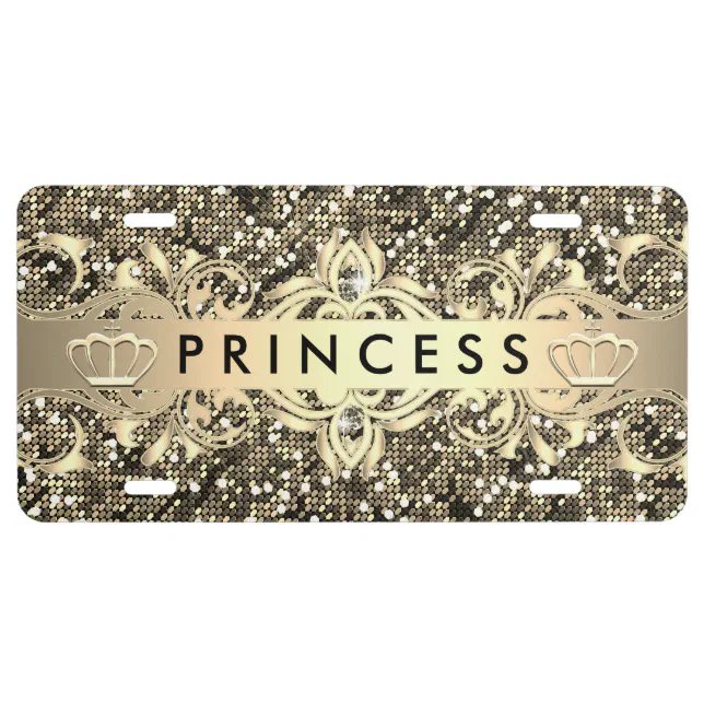 Gold Confetti Glitter Princess | Personalize License Plate | Zazzle