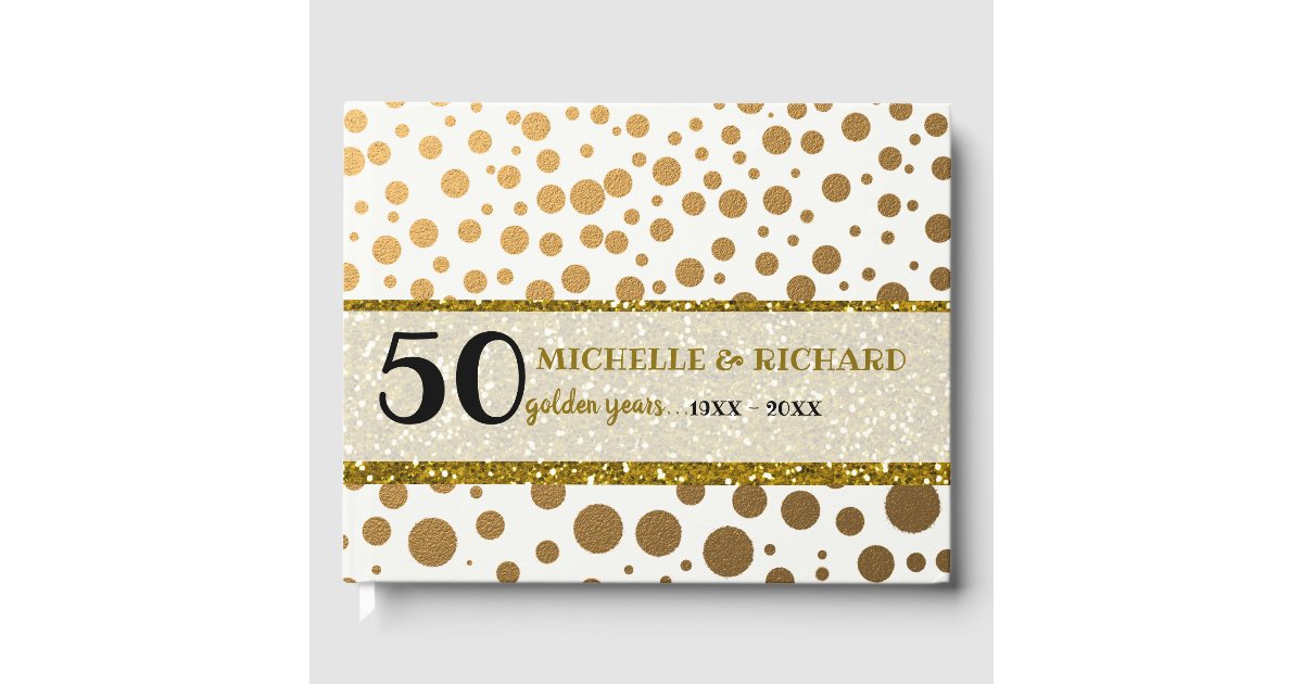 Gold Confetti Golden Wedding Anniversary Guest Book | Zazzle