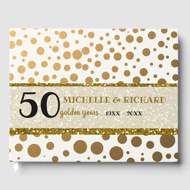 Gold Confetti Golden Wedding Anniversary Guest Book | Zazzle