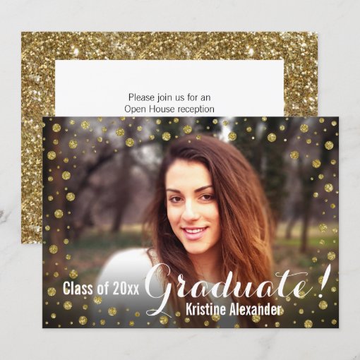 Gold Confetti Graduation Announcement Photo Card | Zazzle