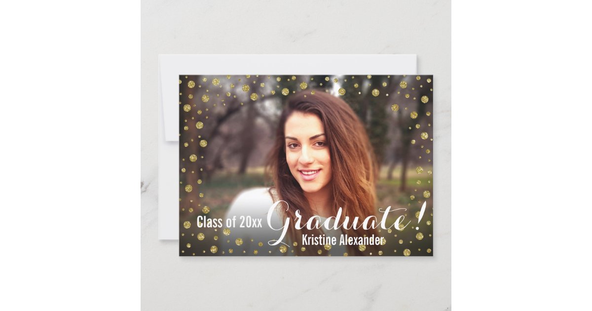 Gold Confetti Graduation Announcement Photo Card | Zazzle