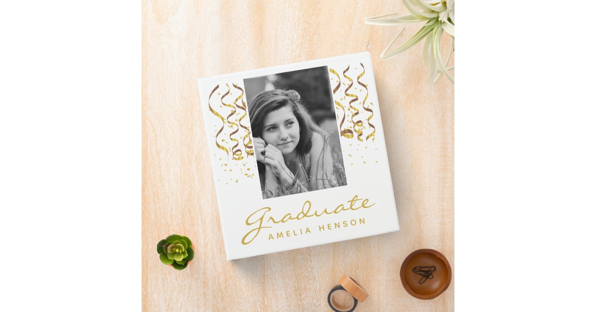 Gold Confetti Graduation Graduate Photo Album 3 Ring Binder | Zazzle