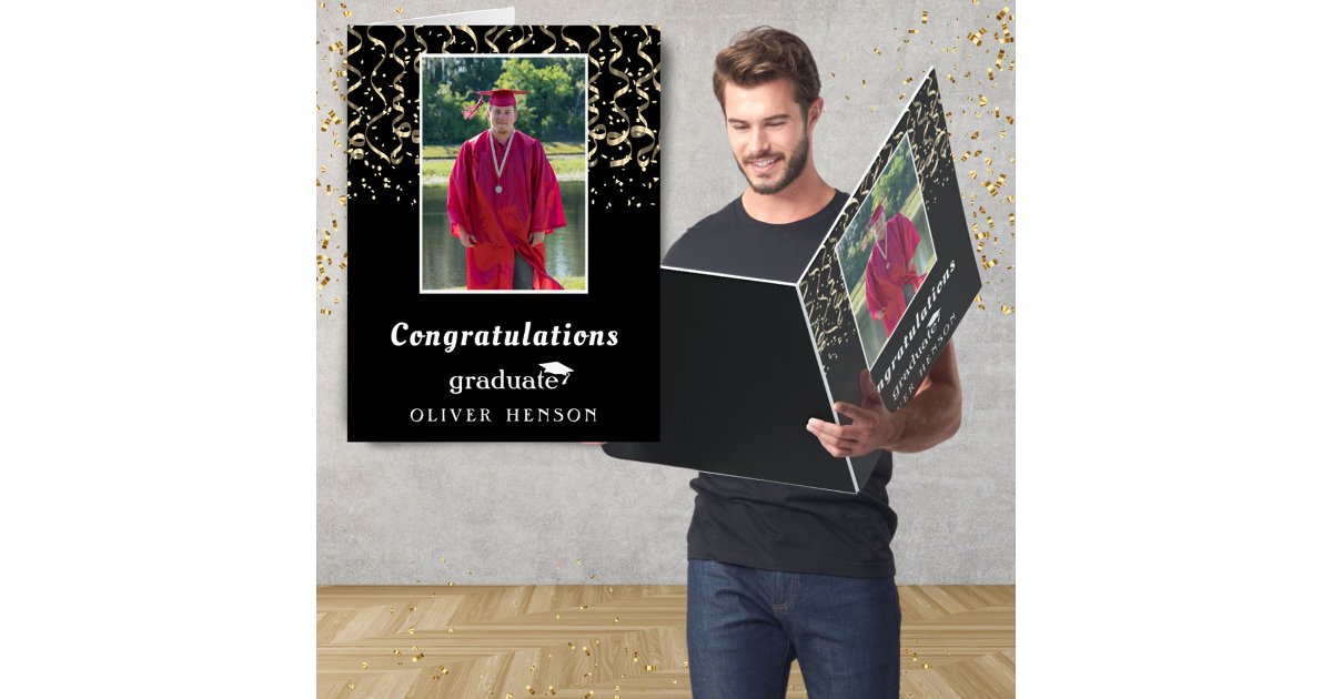 Gold Confetti Graduation Graduation Photo Giant Card | Zazzle