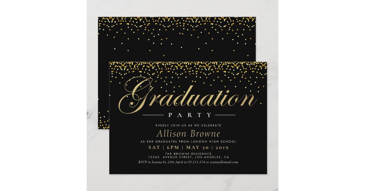 gold confetti graduation party invitation | Zazzle