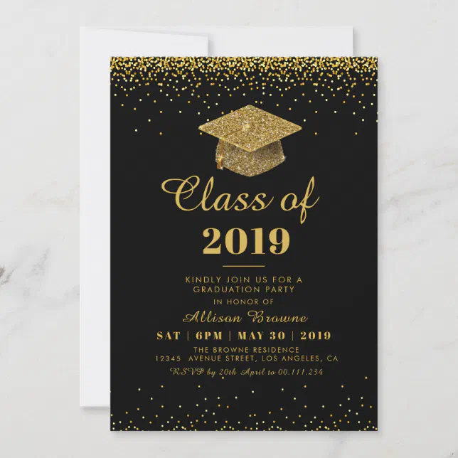 gold confetti graduation party invitation | Zazzle