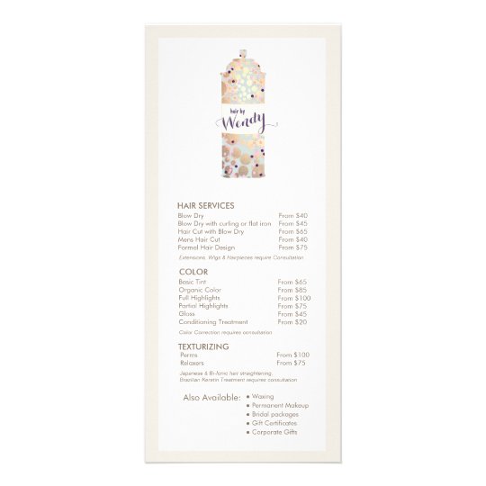 Gold Confetti Hair Spray Hair Salon Service Menu | Zazzle.com