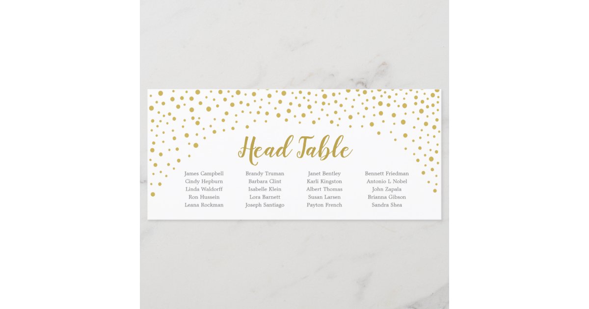 Gold Confetti Head Table Seating Card | Zazzle