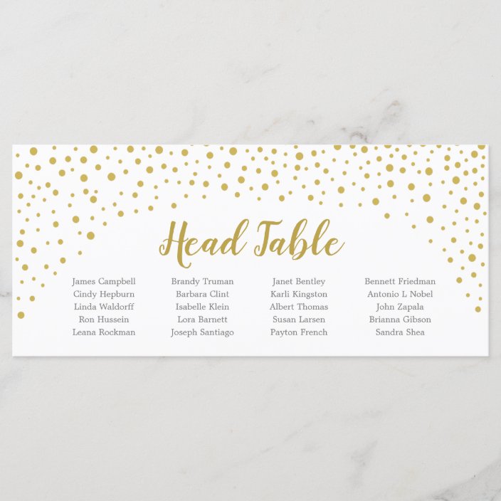 Gold Confetti Head Table Seating Card | Zazzle.com