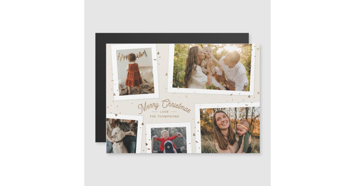 Gold Confetti Memories Christmas Photo Magnet | Zazzle