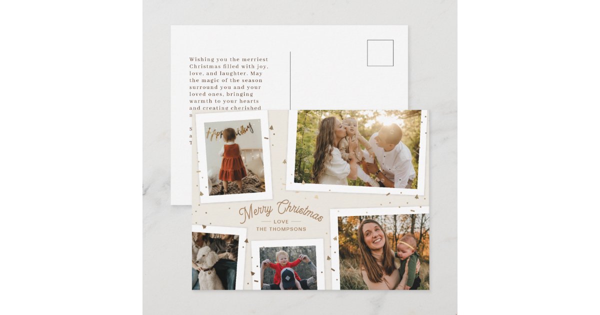 Gold Confetti Memories Christmas Photo Postcard | Zazzle