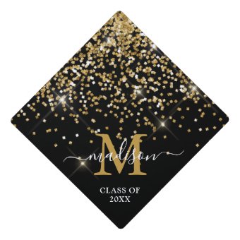 Gold Confetti Monogram Graduation Cap Topper | Zazzle