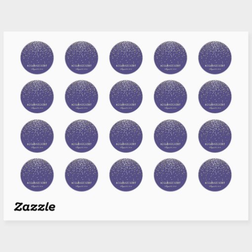 Gold Confetti Navy Wedding Classic Round Sticker | Zazzle