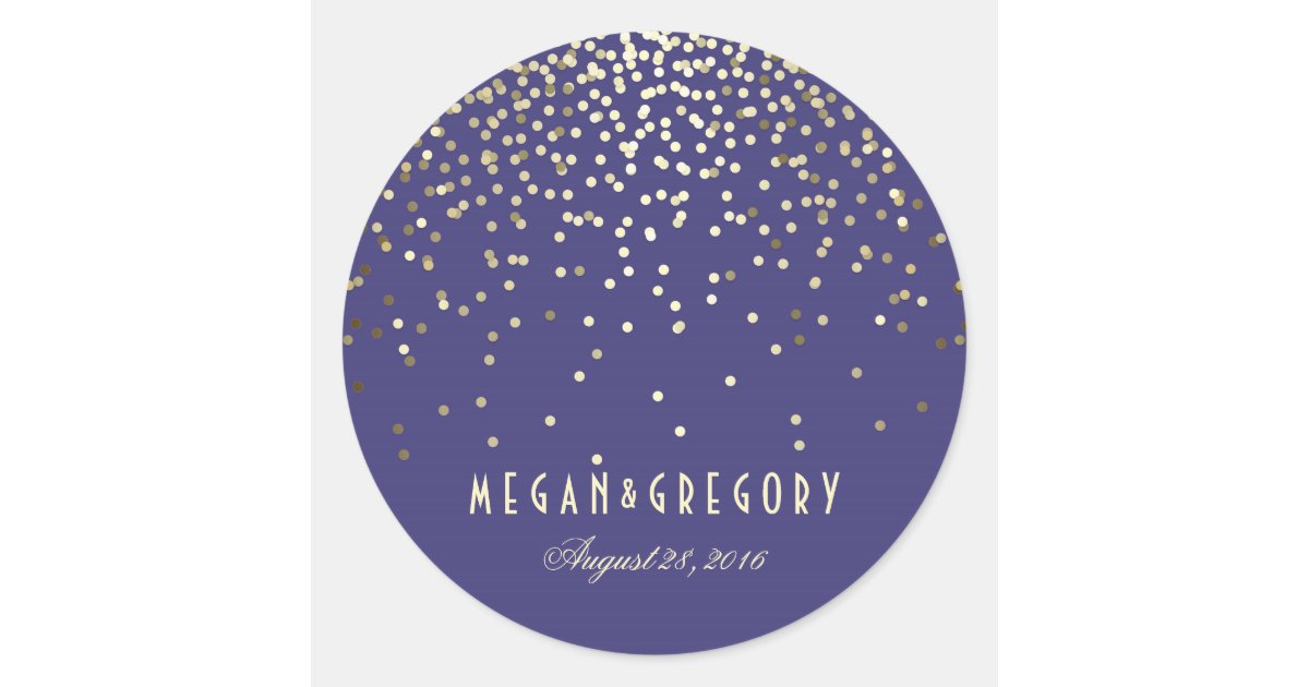 Gold Confetti Navy Wedding Classic Round Sticker | Zazzle
