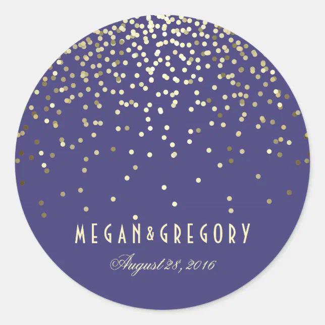 Gold Confetti Navy Wedding Classic Round Sticker | Zazzle