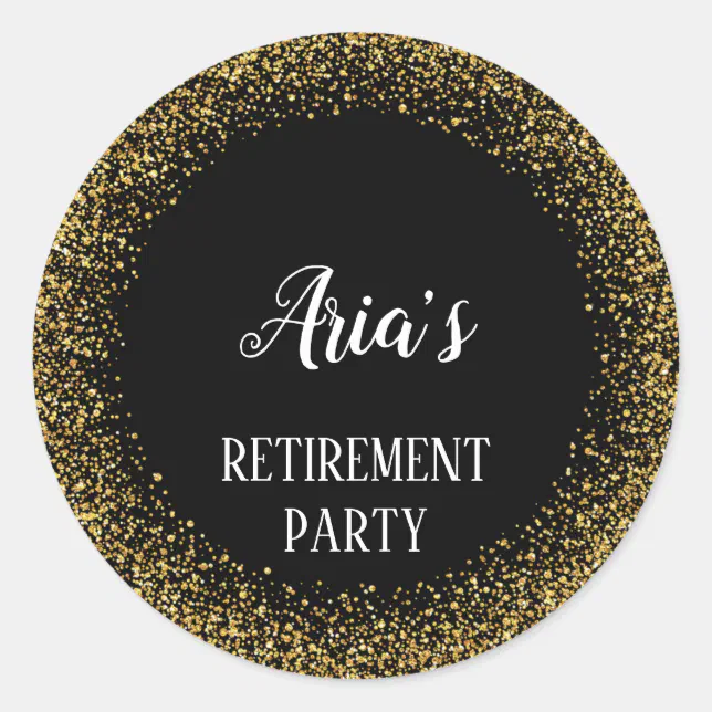 Gold Confetti on Black Retirement Envelope Seals | Zazzle