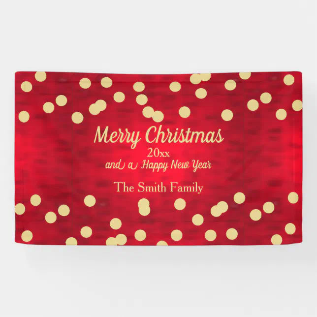 Gold Confetti on Red Christmas Pattern Banner | Zazzle