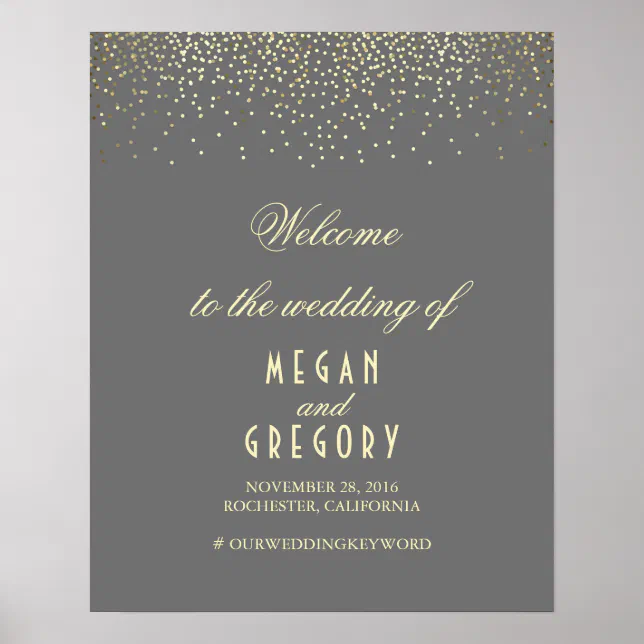 Gold Confetti Particles Wedding Welcome Sign | Zazzle