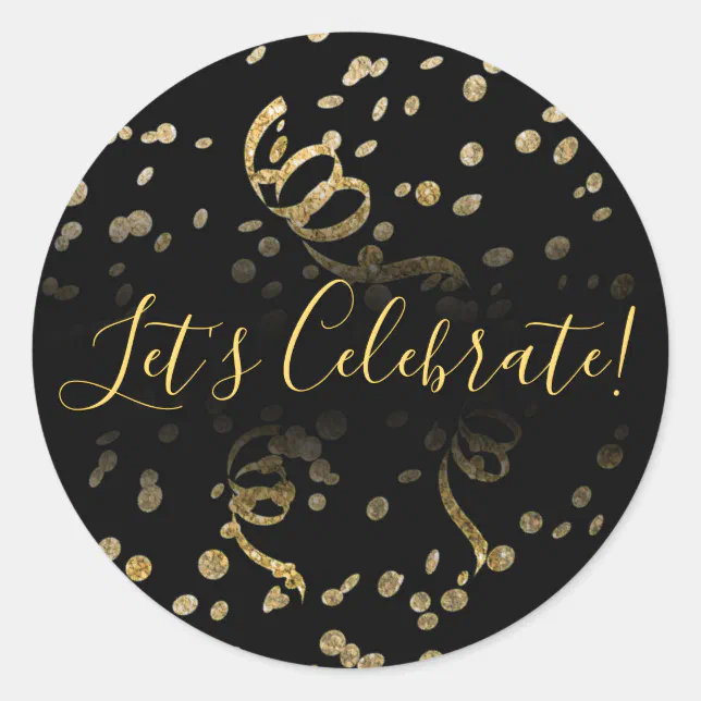 Gold Confetti Party Celelbrate Classic Round Sticker | Zazzle