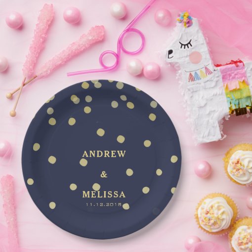 Gold Confetti | Personalized Wedding Paper Plate | Zazzle
