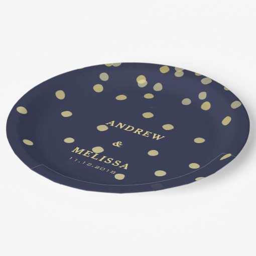 Gold Confetti | Personalized Wedding Paper Plate | Zazzle