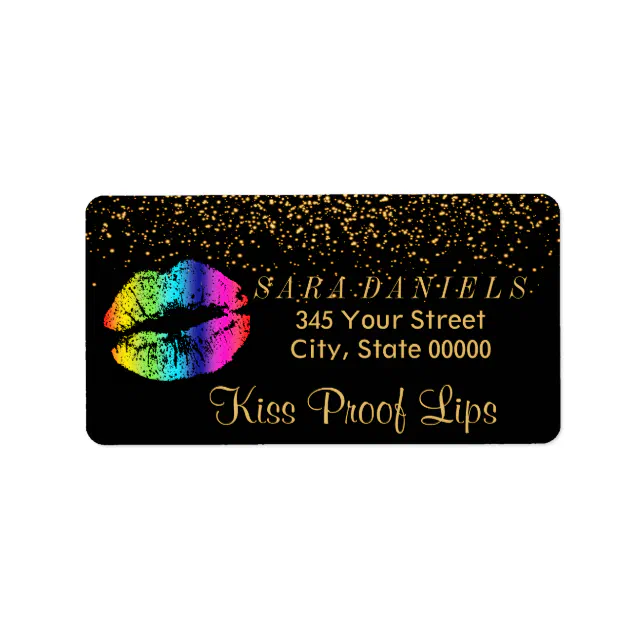 Gold Confetti & Rainbow Lips on Black Label | Zazzle