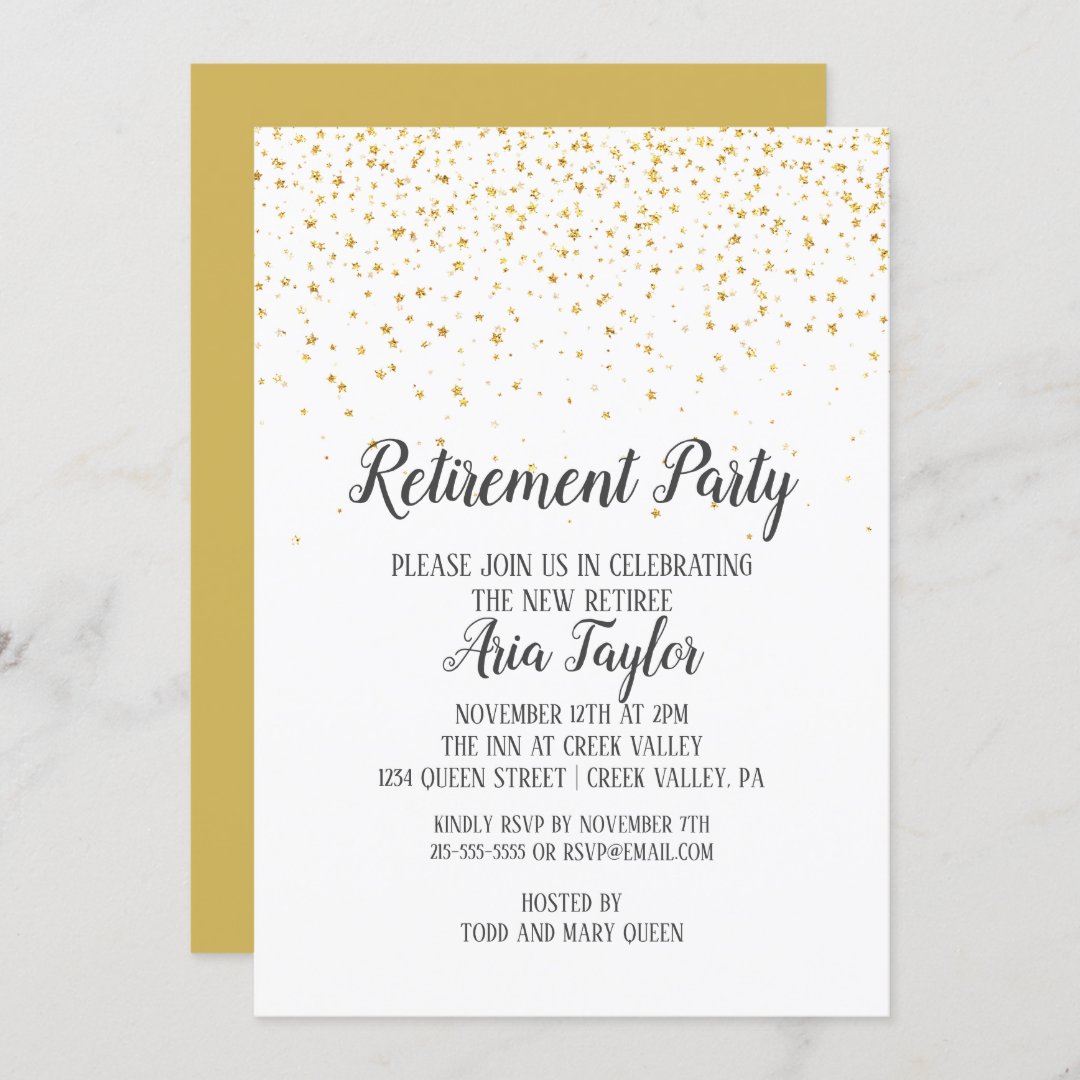 Gold Confetti Retirement Party Invitation | Zazzle