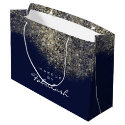 Gold Confetti Sparkly Glitter Blue Navy Bridal Large Gift Bag | Zazzle