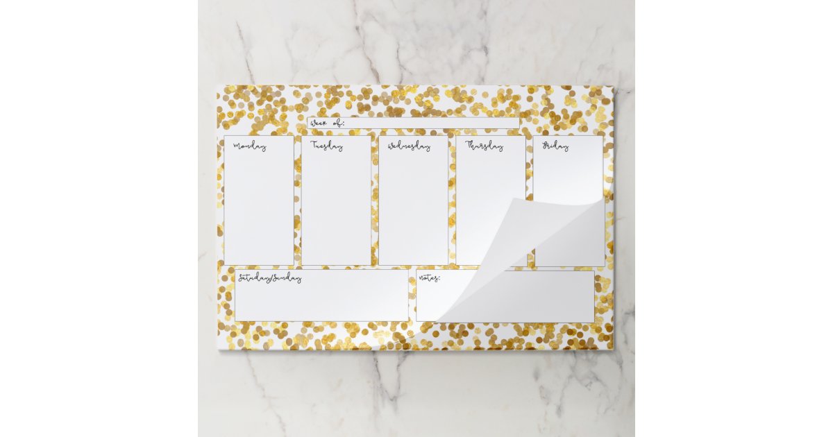 Gold Confetti Weekly Calendar Large Tearaway Pad | Zazzle