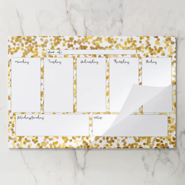 Gold Confetti Weekly Calendar Large Tearaway Pad | Zazzle