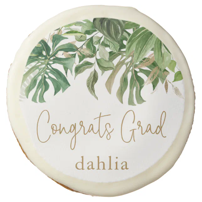 Gold Congrats Grad Greenery Tropical Graduation Sugar Cookie | Zazzle
