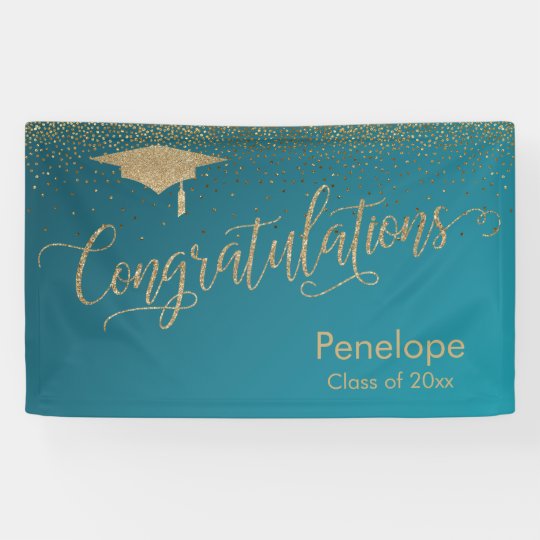 Gold Congratulations Graduation Ombre Teal Banner | Zazzle.com