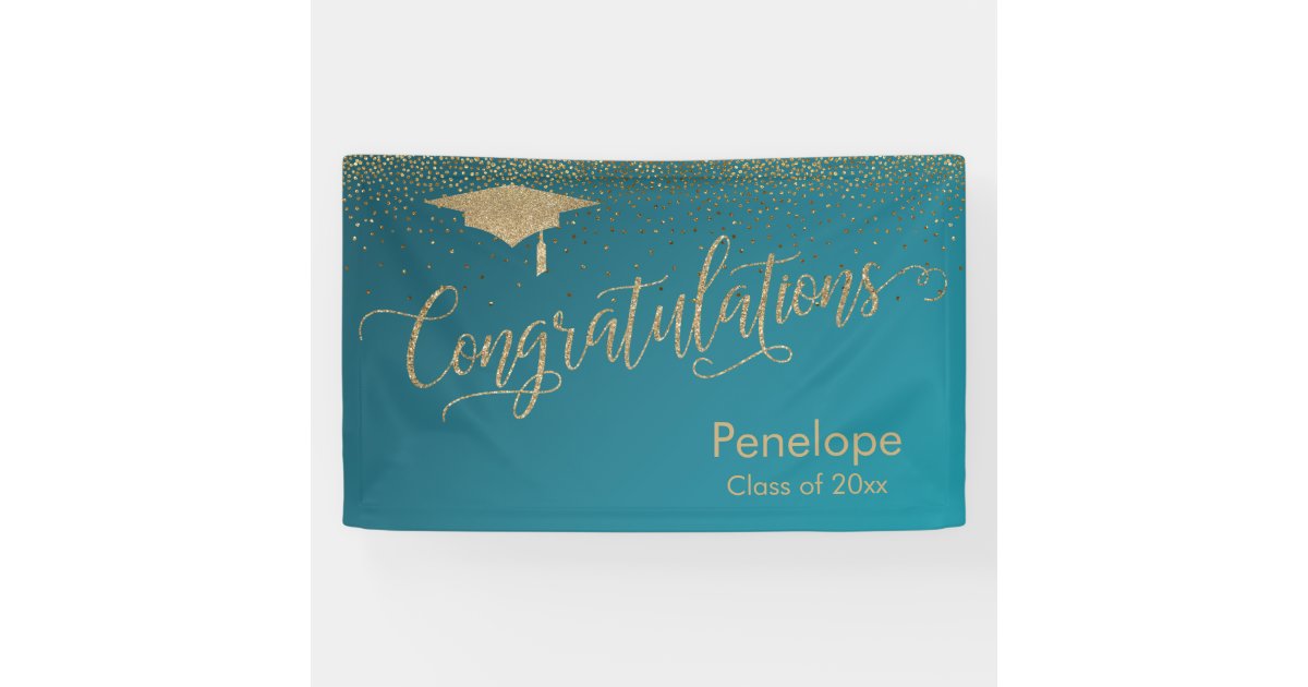 Gold Congratulations Graduation Ombre Teal Banner | Zazzle