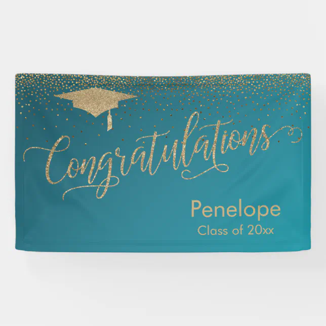 Gold Congratulations Graduation Ombre Teal Banner | Zazzle