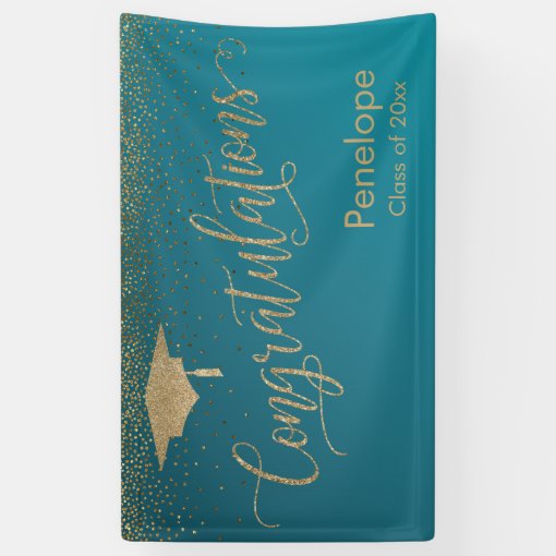 Gold Congratulations Graduation Ombre Teal Banner | Zazzle