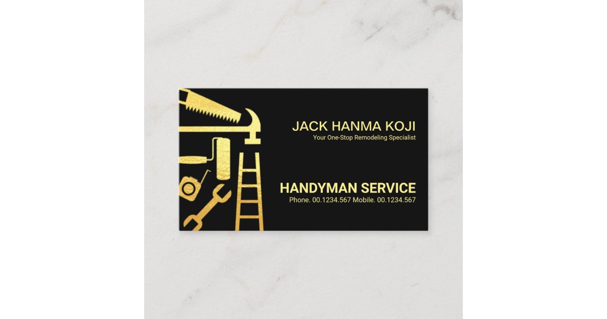 Gold Construction Handyman Tools Business Card | Zazzle