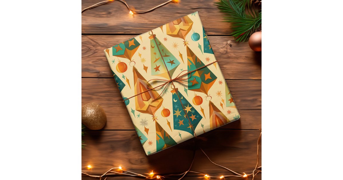 Gold Copper Retro Mid Century Modern Christmas Wrapping Paper | Zazzle
