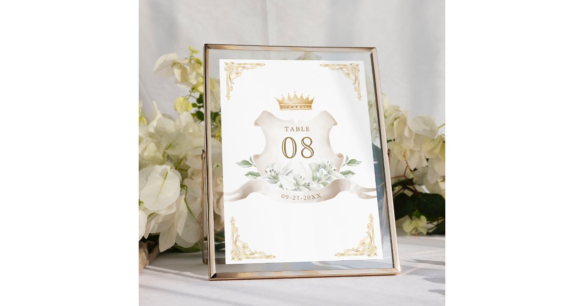 Gold Crest Royal Crown Wedding Table Number | Zazzle