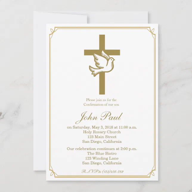Gold Cross and Dove Confirmation Invitation | Zazzle