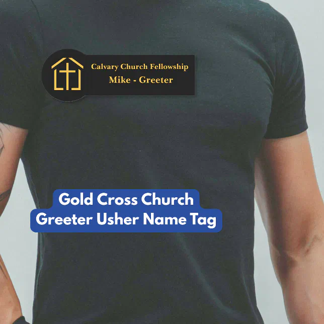 Gold Cross Church Greeter Usher Name Tag | Zazzle