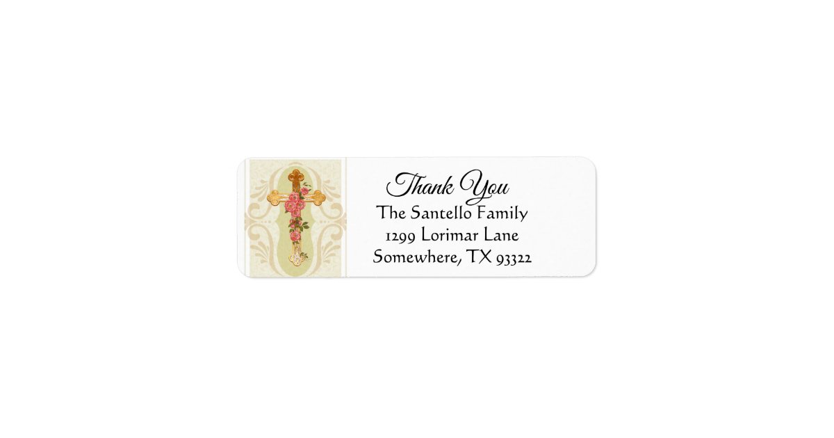 Gold Cross Flowers Thank You Label | Zazzle