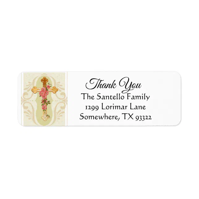 Gold Cross Flowers Thank You Label | Zazzle