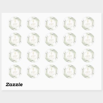 Gold Cross Monogram Initials Greenery Classic Round Sticker | Zazzle