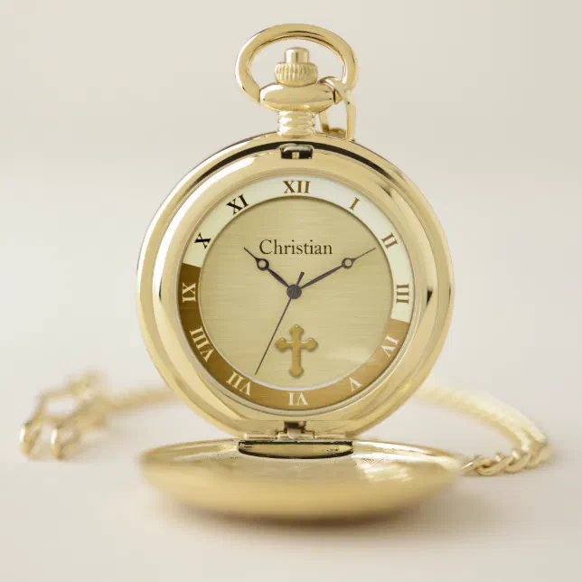 Gold Cross Name Template Pocket Watch | Zazzle
