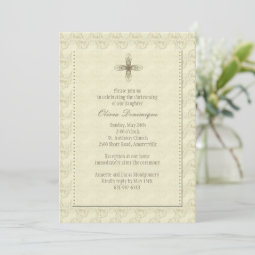 Gold Cross Religious Invitation | Zazzle