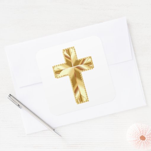 Gold Cross Square Sticker | Zazzle