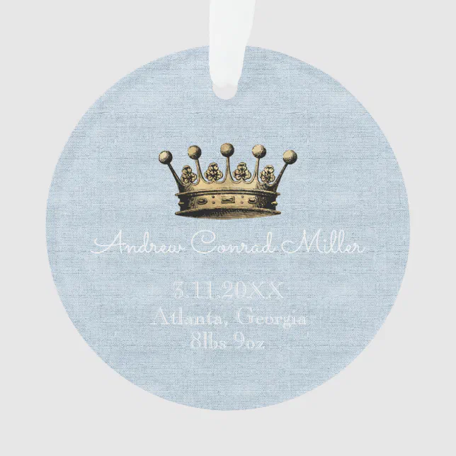 Gold Crown Blue Baby Boy Birth Announcement Ornament | Zazzle