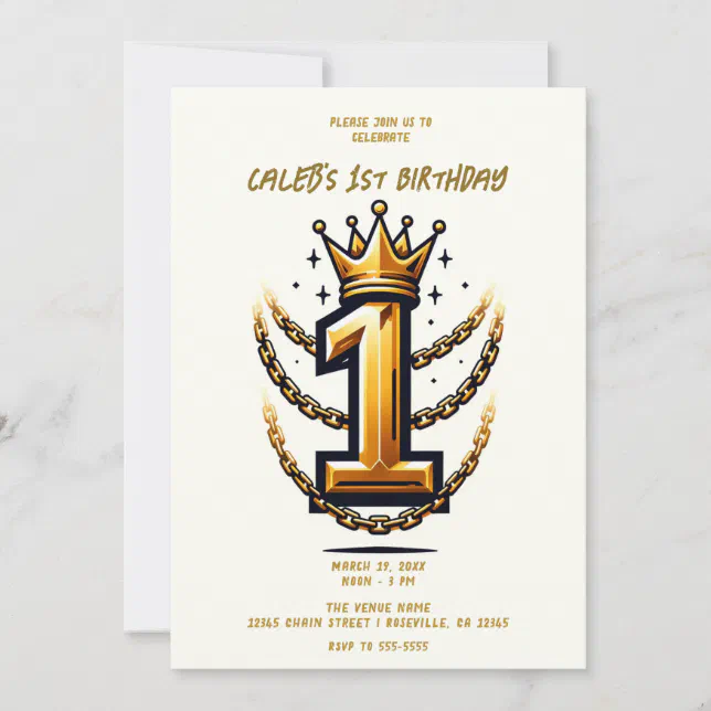 Gold Crown Chain Drip 1 #1 1st Birthday Party Invitation | Zazzle